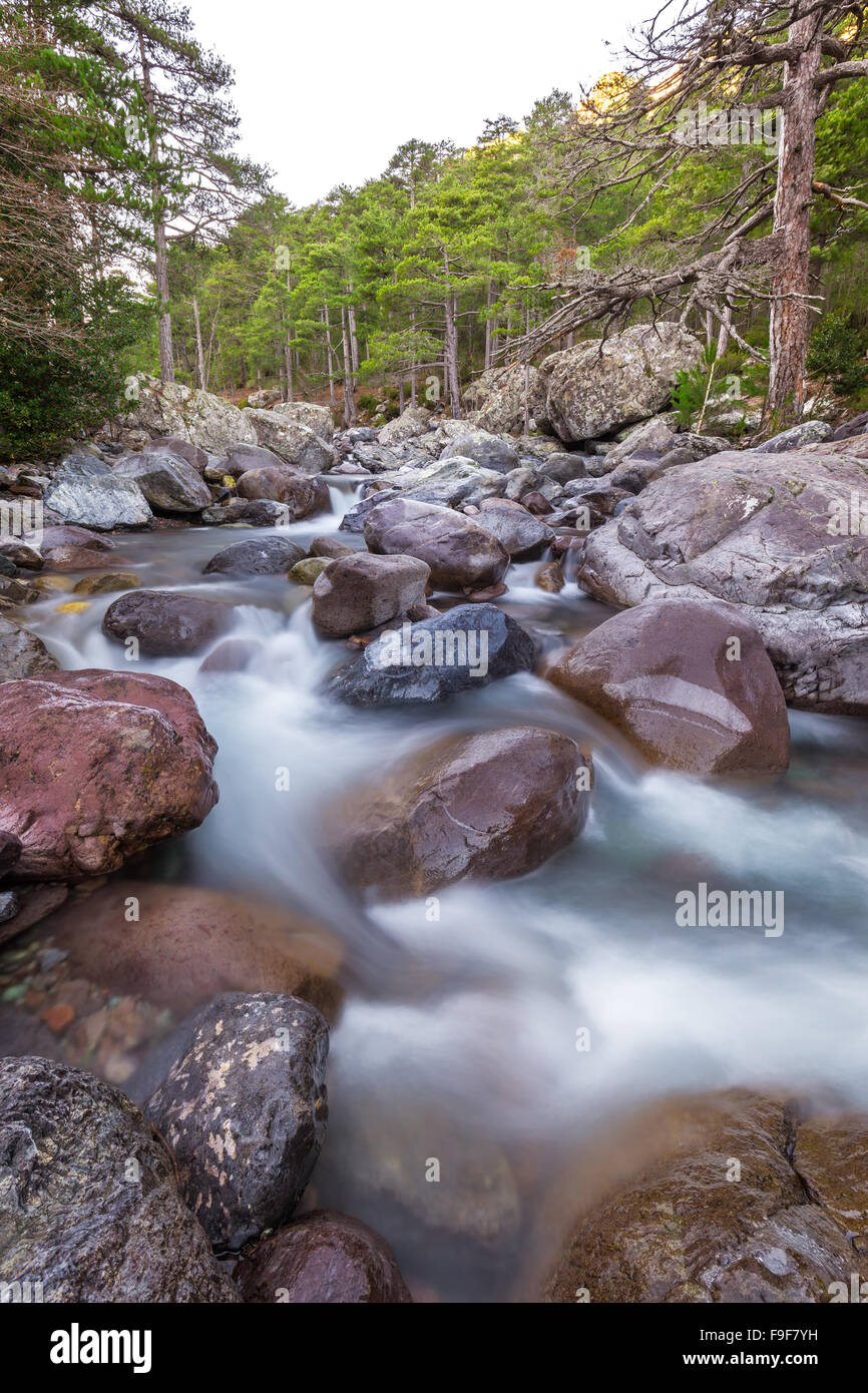 Slow shutter image of the Asco river as it passes though the Asco ...