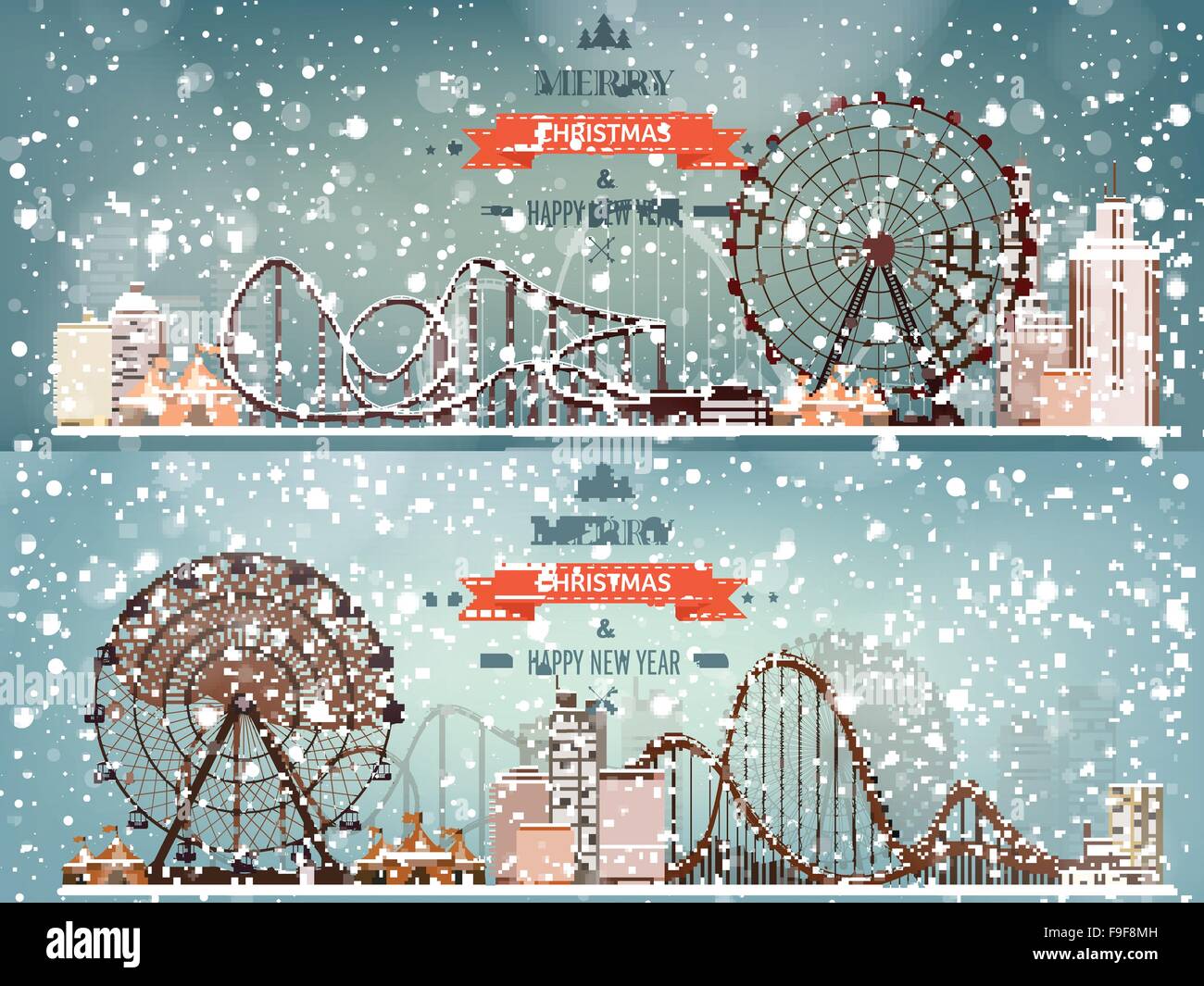Vector illustration. Ferris wheel. Winter carnival. Christmas, new year ...