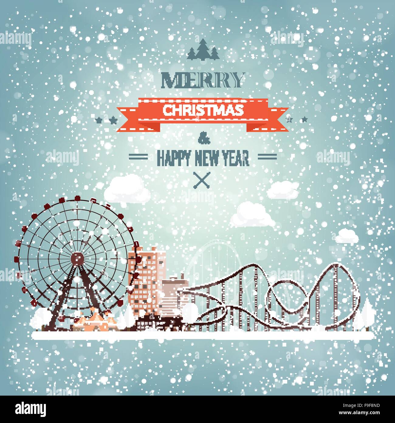 Vector illustration. Ferris wheel. Winter carnival. Christmas, new year ...