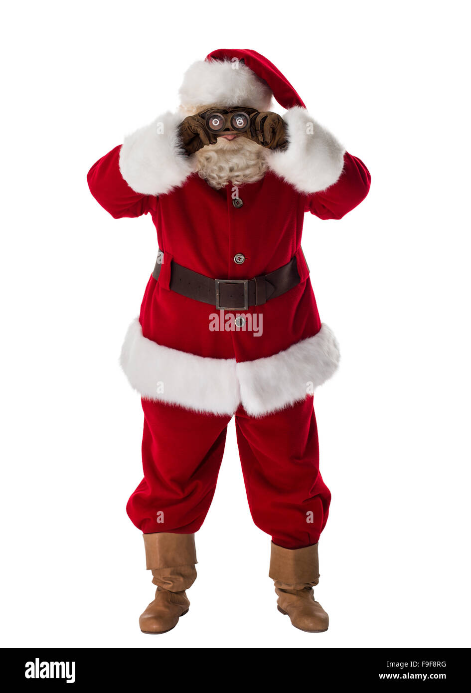 Santa Claus Portrait looking through binoculars Isolated on White ...