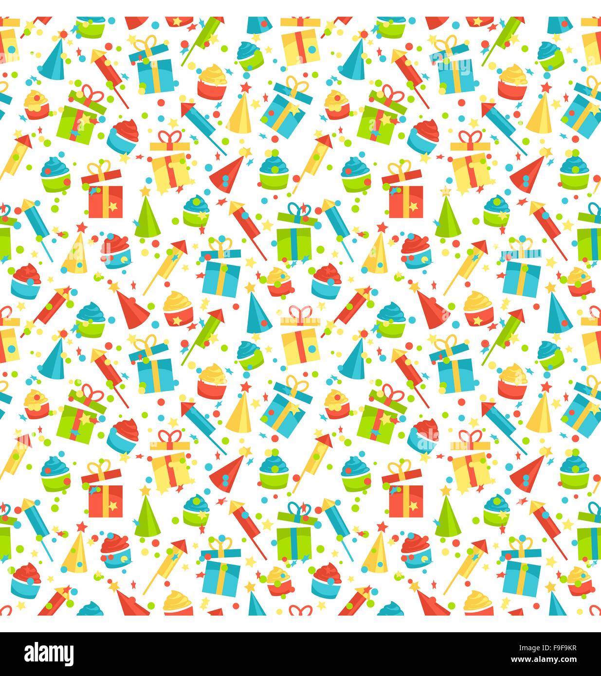 Seamless bright fun celebration festive pattern isolated on whit Stock ...