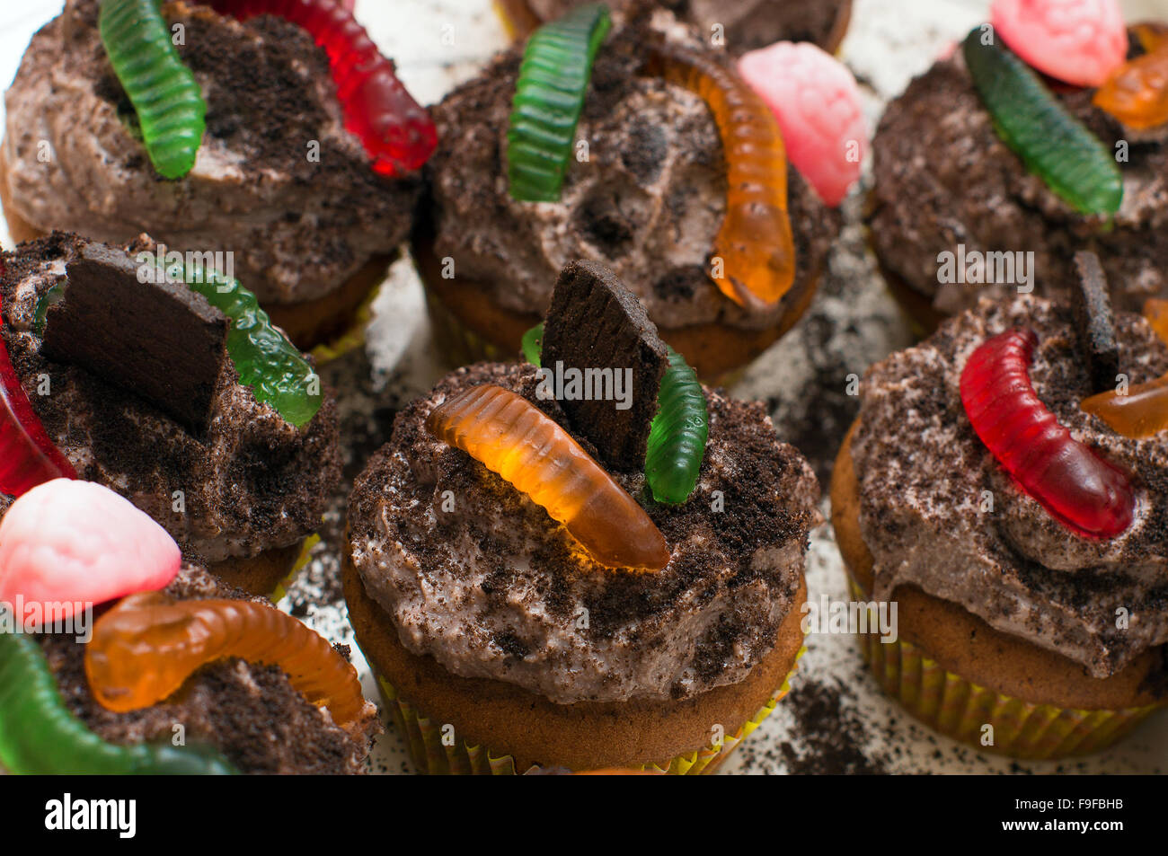 Ideas for Halloween. Cakes with sweet worms Stock Photo - Alamy