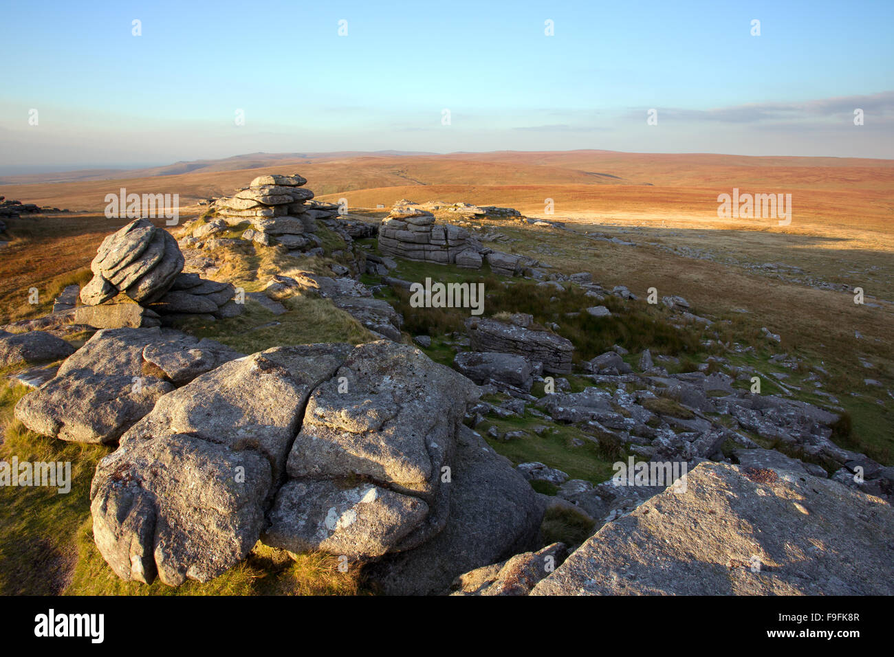 Golden light Great Mis Tor Dartmoor National Park Devon Uk Stock Photo ...