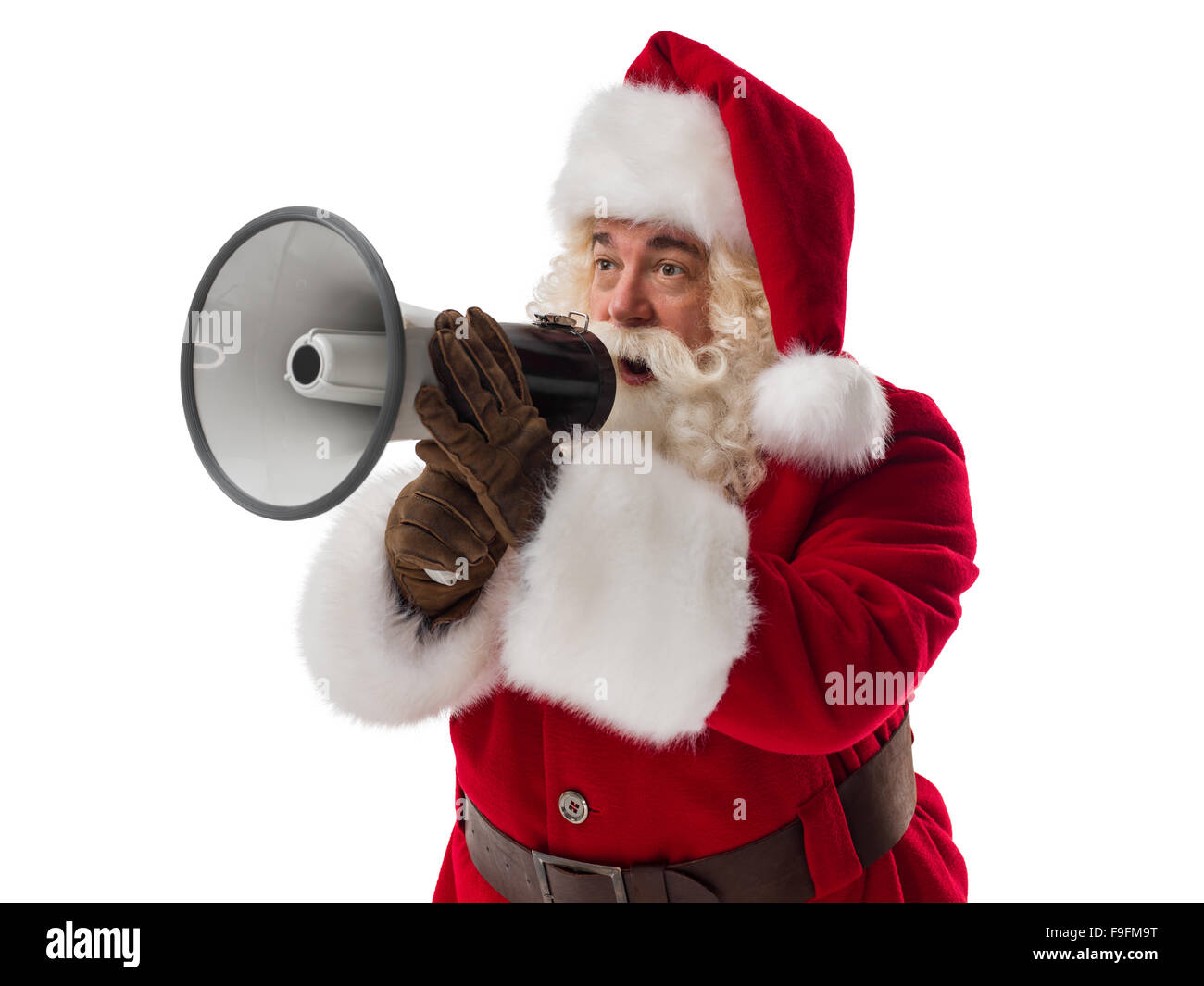 Santa Claus talking using megaphone. Portrait Isolated on White ...
