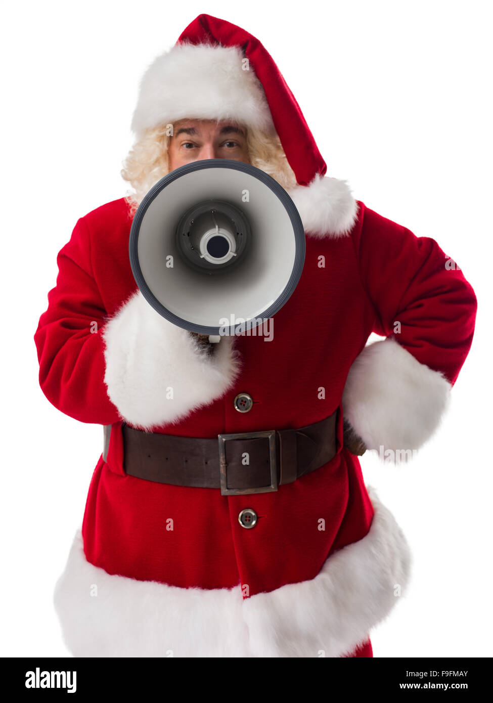 Santa Claus talking using megaphone. Portrait Isolated on White ...