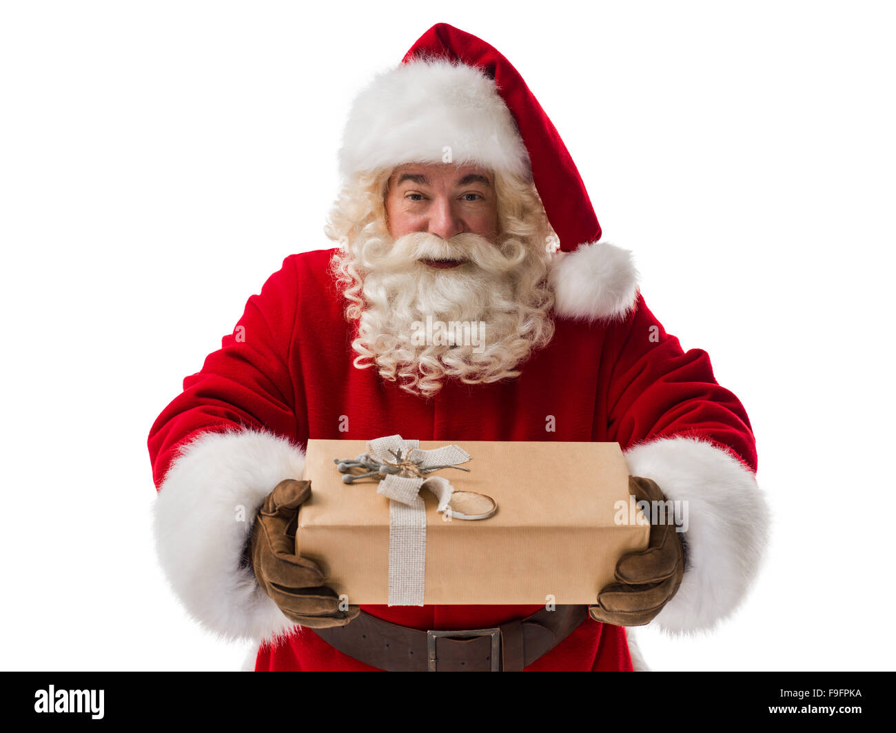 Santa Claus holding gift. Portrait Isolated on White Background Stock ...