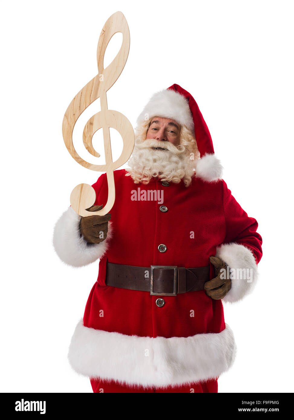 Santa Claus holding clef. Portrait Isolated on White Background Stock ...