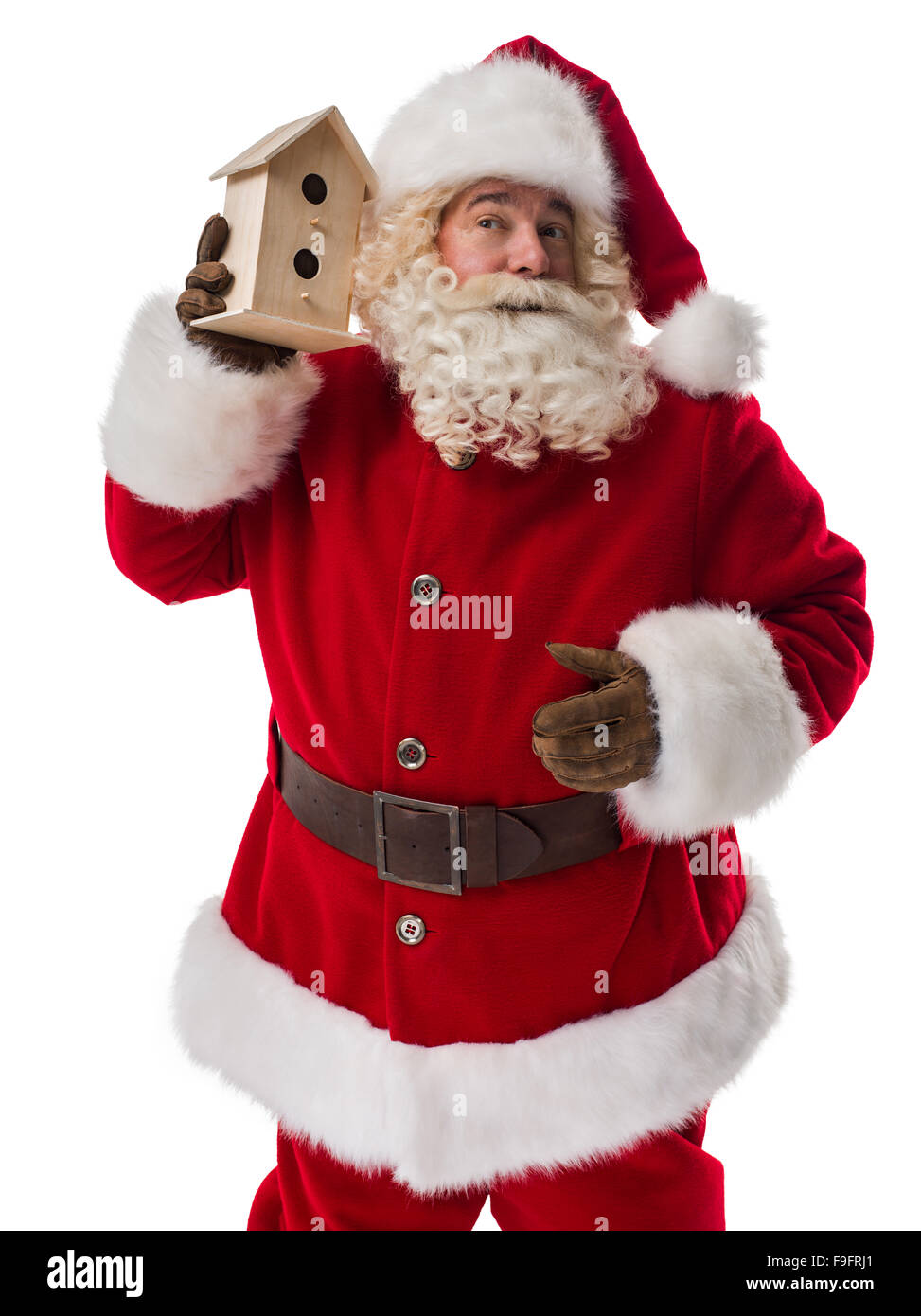 Santa Claus holding nesting box. Portrait Isolated on White Background ...