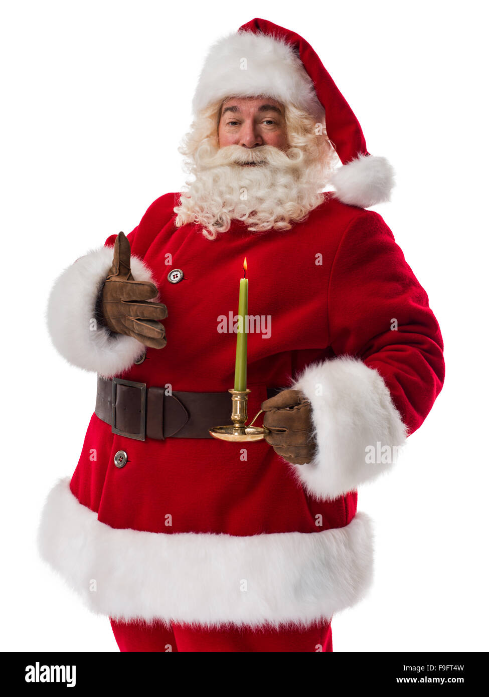 Santa Claus holding burning candle. Portrait Isolated on White ...