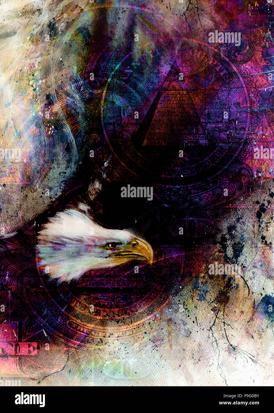 flying eagle beautiful painting illustration, with one dollar collage ...
