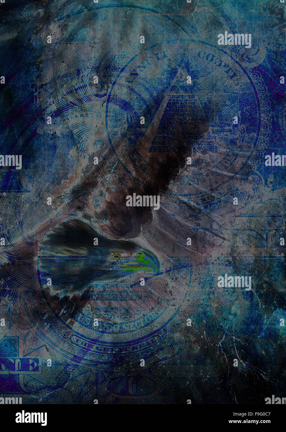 flying eagle beautiful painting illustration, with one dollar collage ...