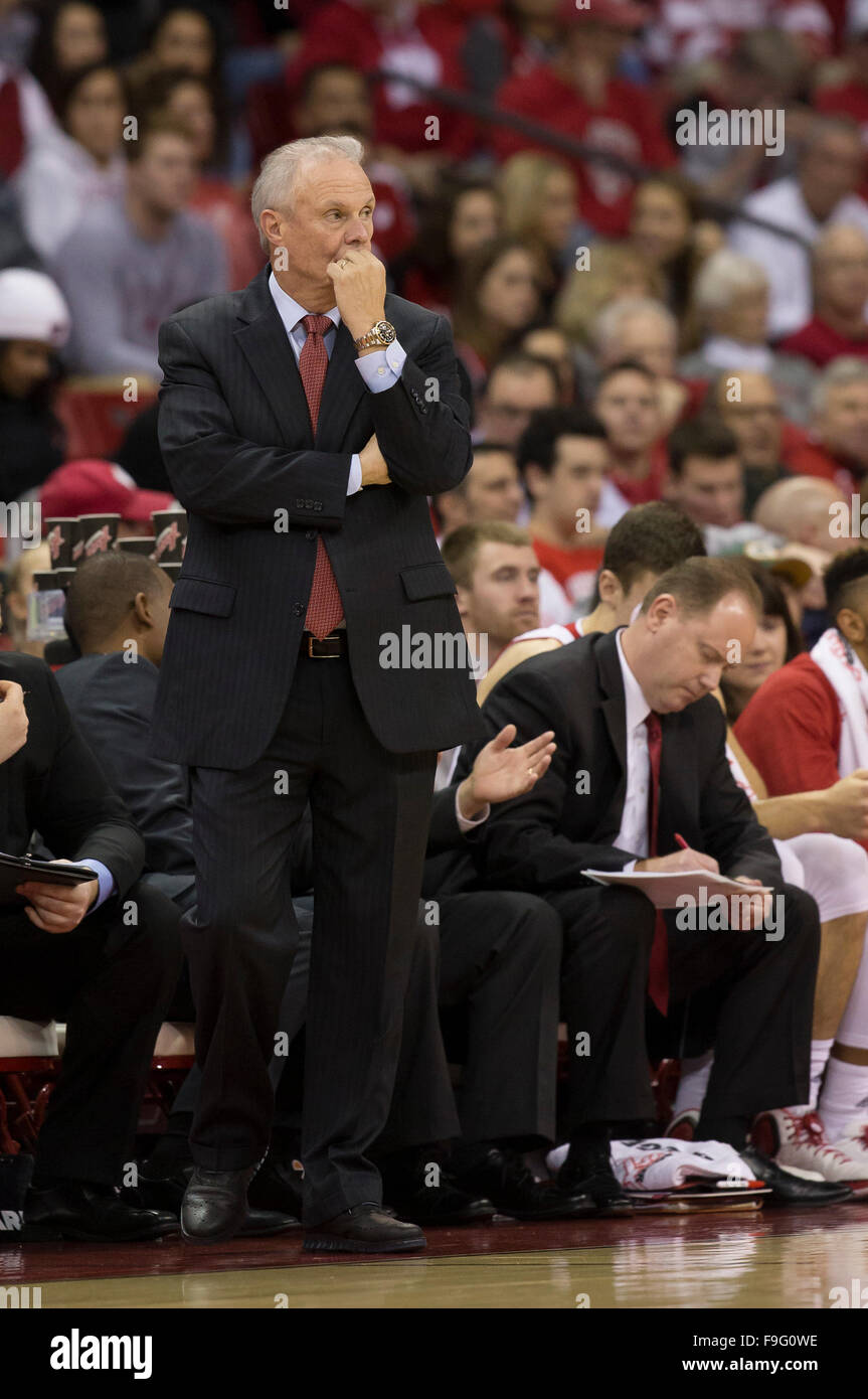 Madison, WI, USA. 15th Dec, 2015. Bo Ryan looks on in his final game as ...