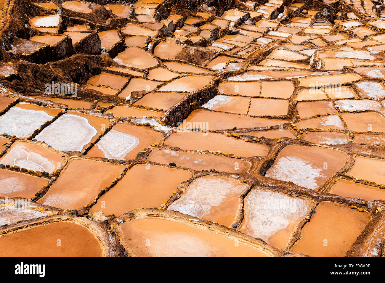 View of the Maras Salt Mines near the village of Maras, Sacred Valley ...
