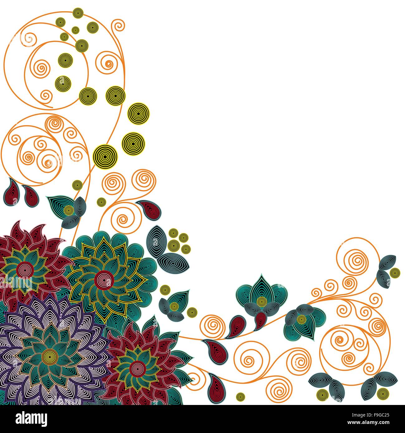 Floral pattern with beautiful colorful stylized flowers, hand drawing ...