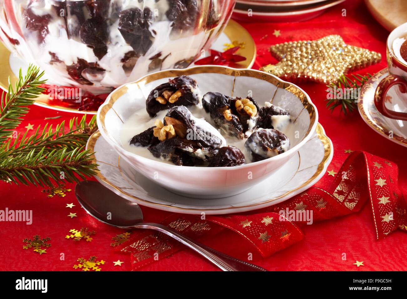 Stuffed Plums in Cream Stock Photo - Alamy