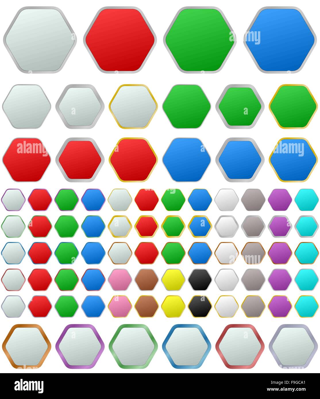 Color metallic rounded hexagon button set Stock Vector Image & Art - Alamy