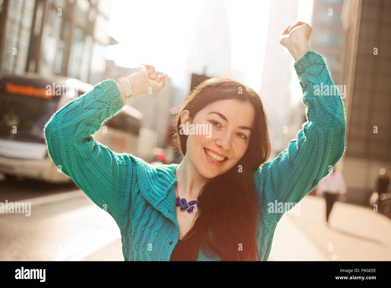 happy girl in the street Stock Photo - Alamy