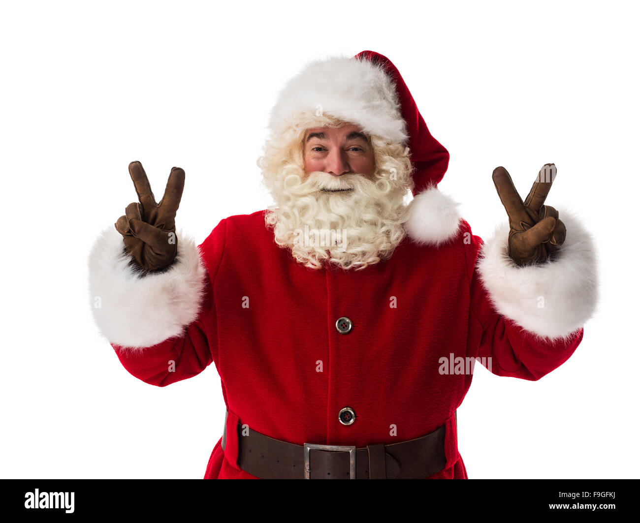 Santa Claus showing victory or peace gesture Closeup Portrait Stock ...