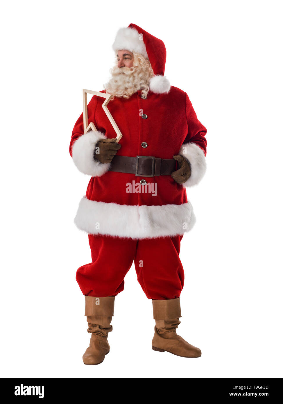 Santa Claus with wooden arrow that shows direction Full-Length Portrait ...