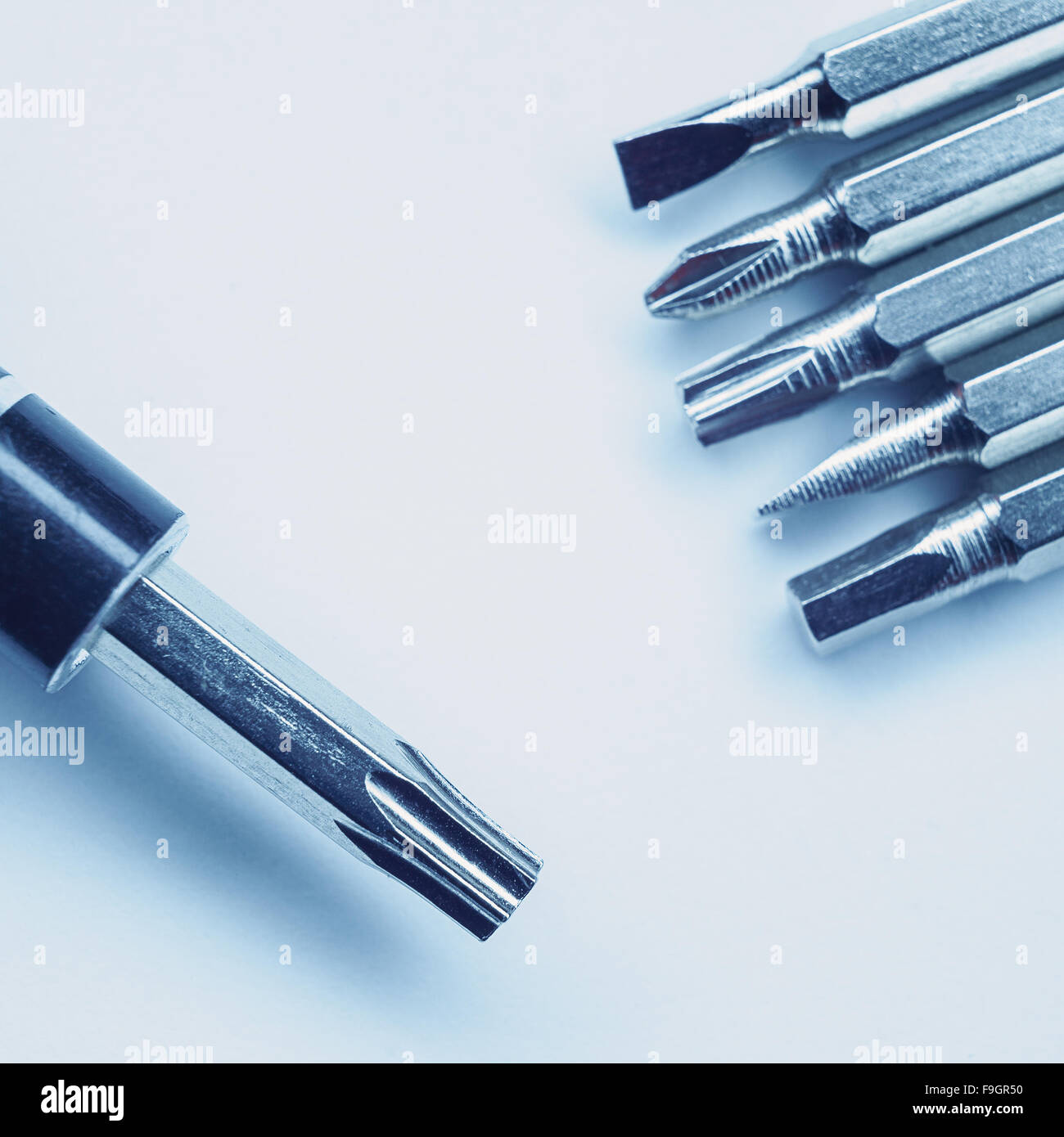 Various screwdriver heads, abstract composition with accent to ...