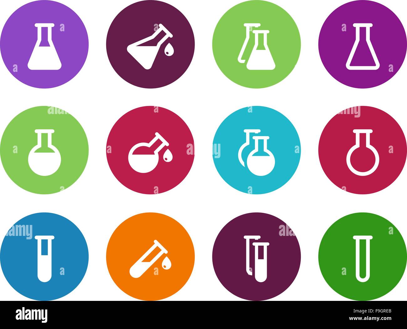 Chemistry flask circle icons on white background Stock Vector Image ...