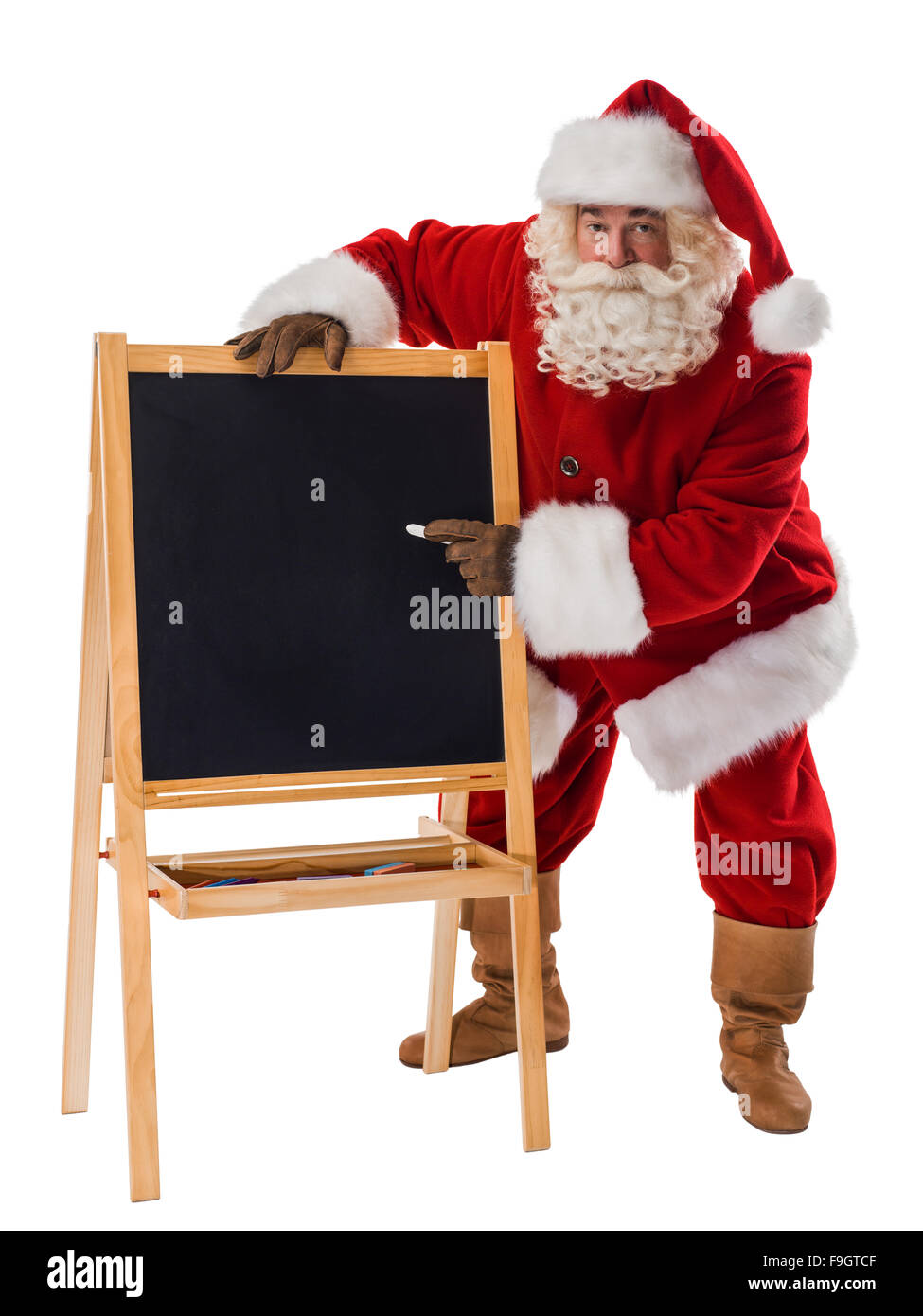 Santa Claus drawing on chalkboard Full-Length Portrait Stock Photo - Alamy