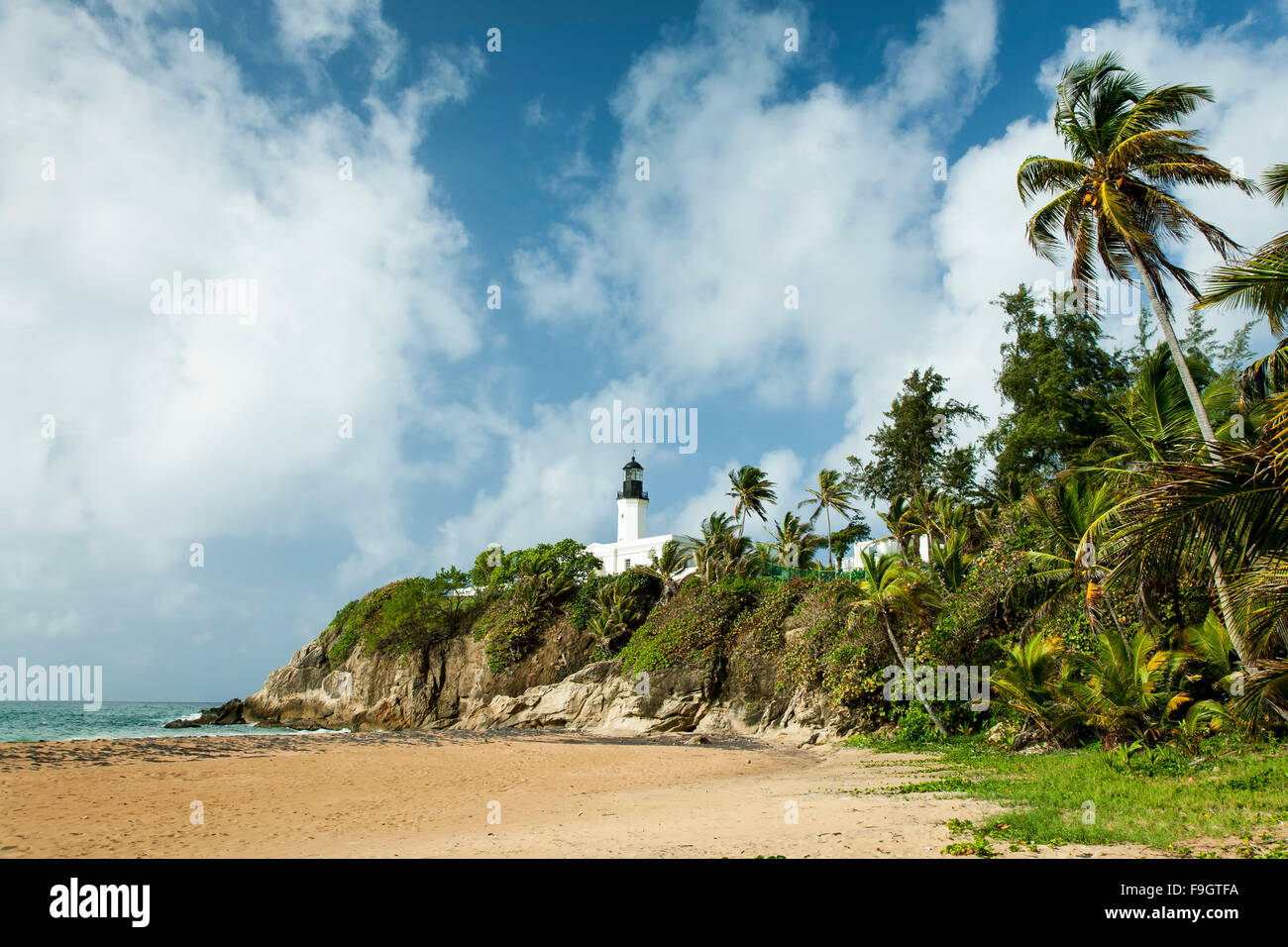 Beach and Punta Tuna Lighthouse (1892), Maunabo, Puerto Rico Stock ...