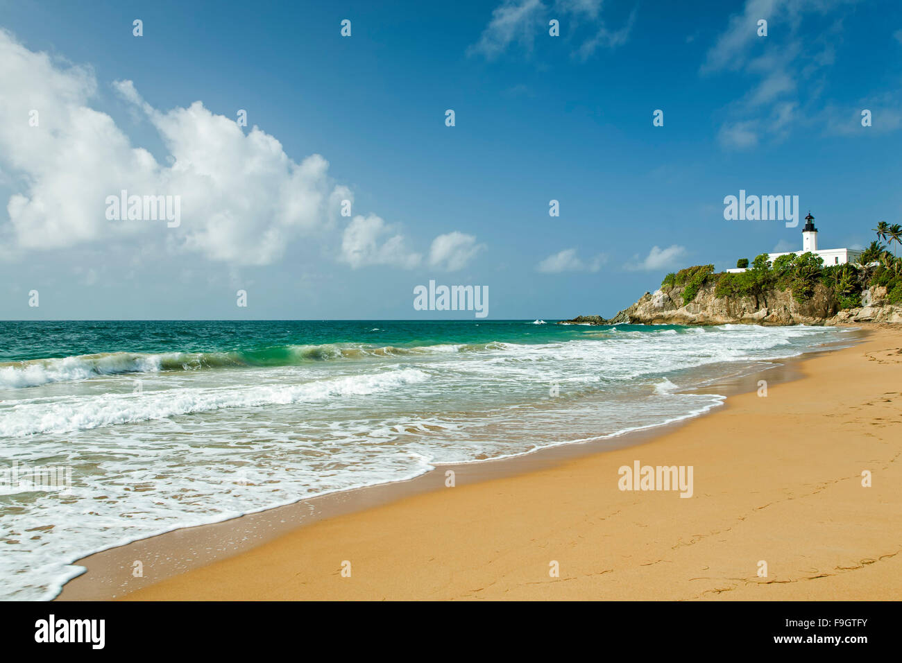 Beach and Punta Tuna Lighthouse (1892), Maunabo, Puerto Rico Stock ...