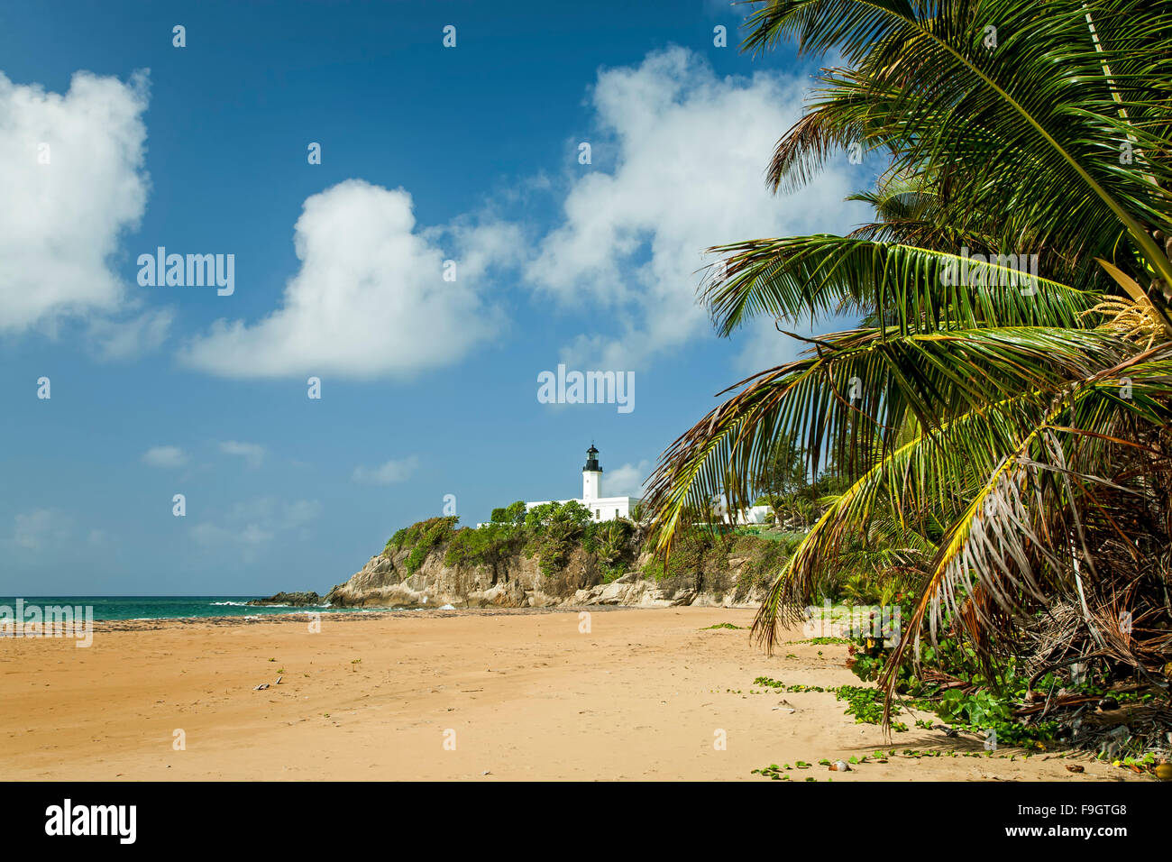 Beach and Punta Tuna Lighthouse (1892), Maunabo, Puerto Rico Stock ...