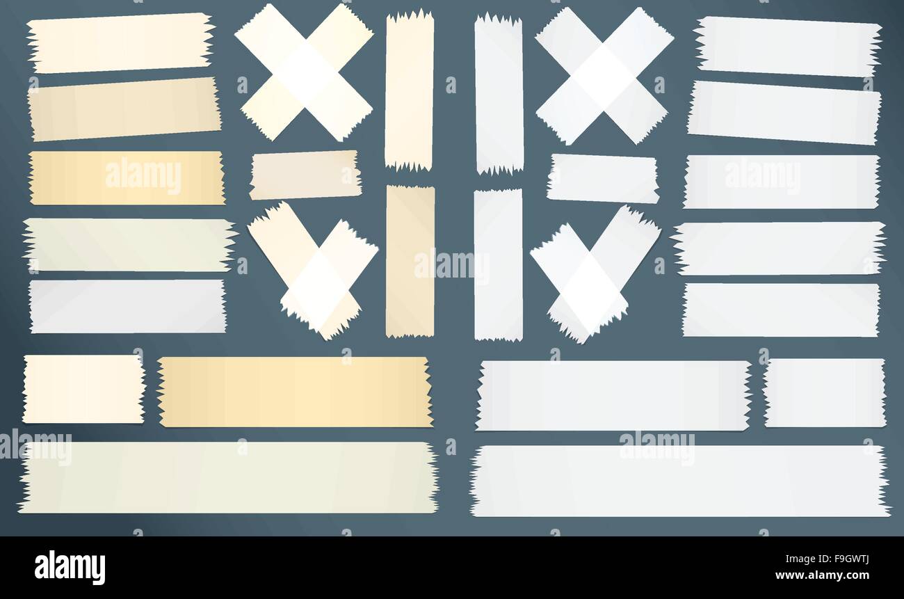 Set of horizontal and different size sticky tape, adhesive pieces on ...