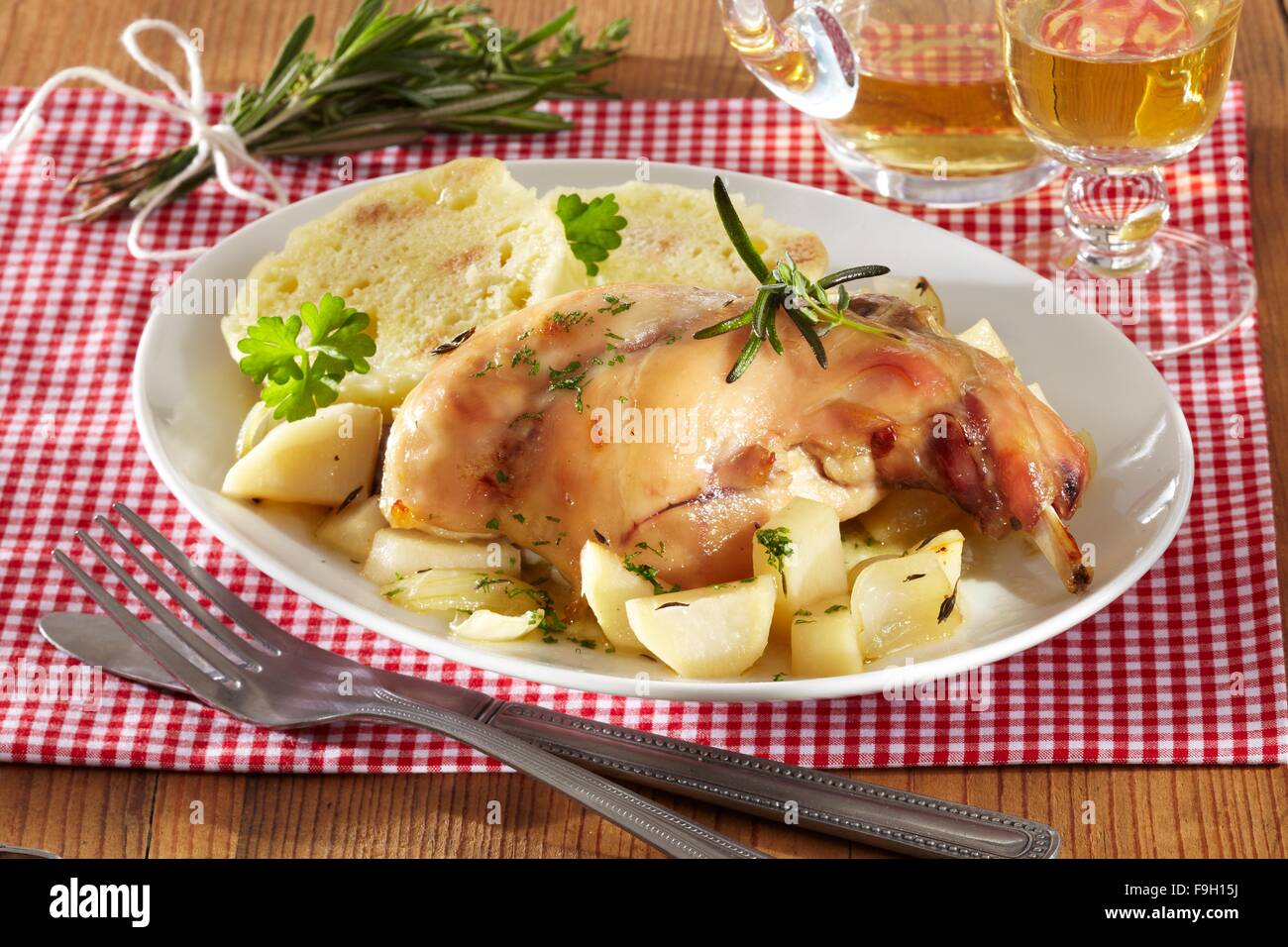 Roast Rabbit with Parsley Stock Photo - Alamy