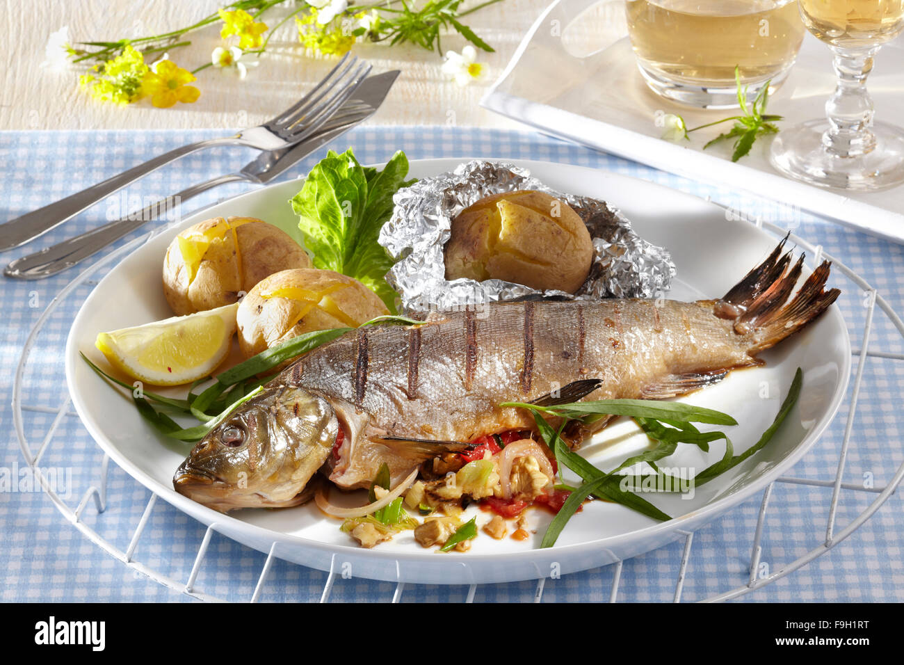 Grilled Tench with Walnut Stuffing Stock Photo - Alamy