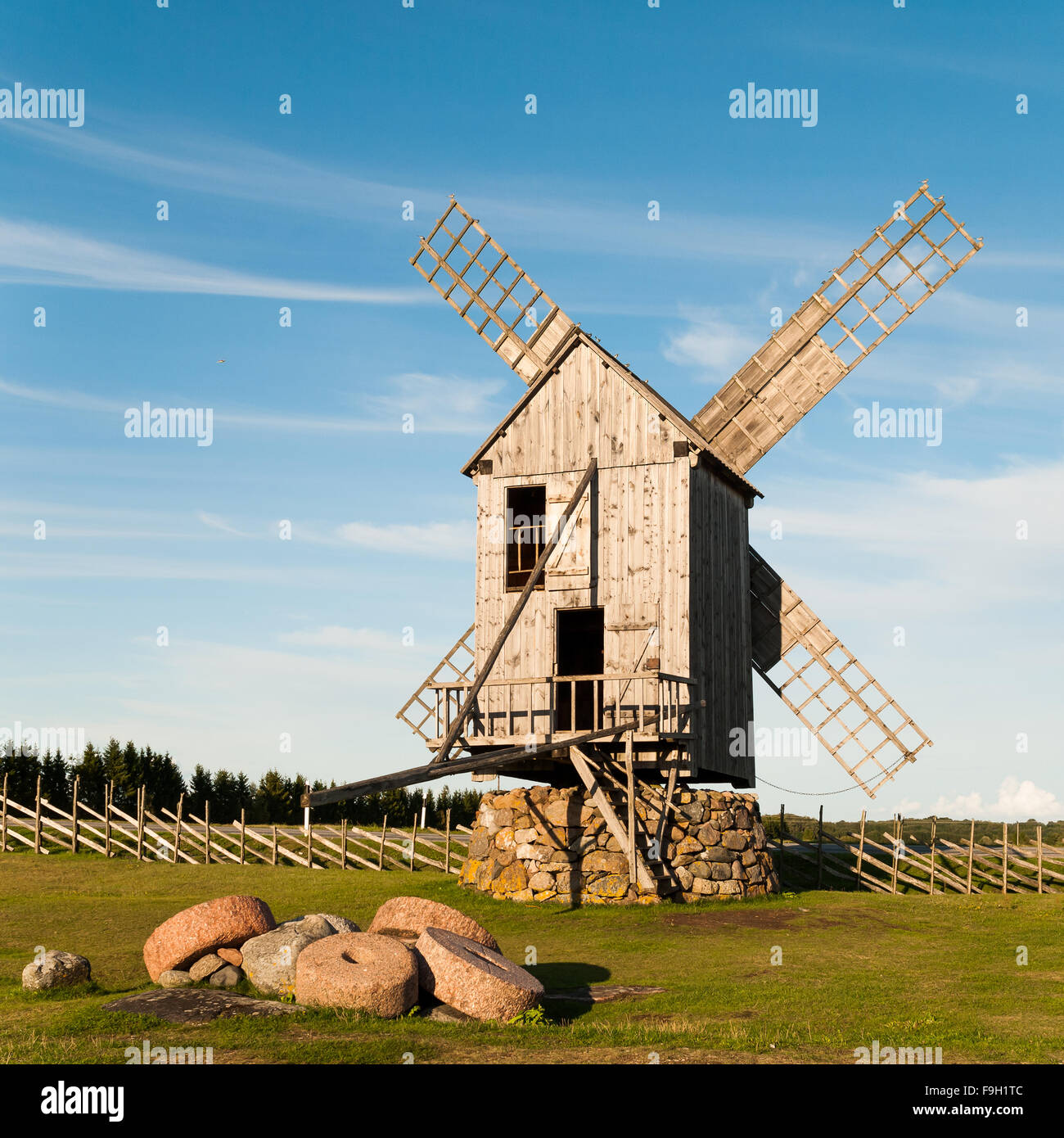 Old wooden windmill in Angla, island of Saaremaa, Estonia Stock Photo ...