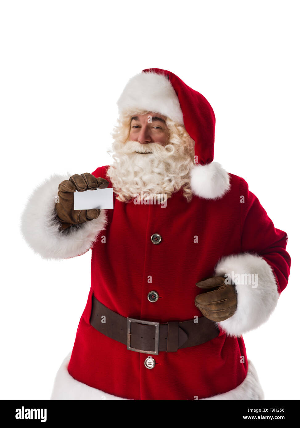 Santa Claus holding business card Closeup Portrait. Isolated on White ...