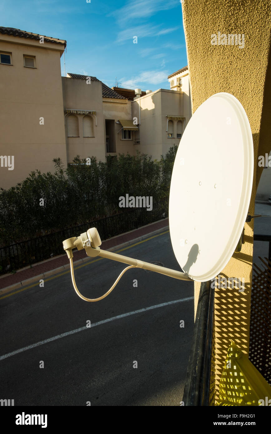 Domestic satelite dish on a home exterior Stock Photo - Alamy