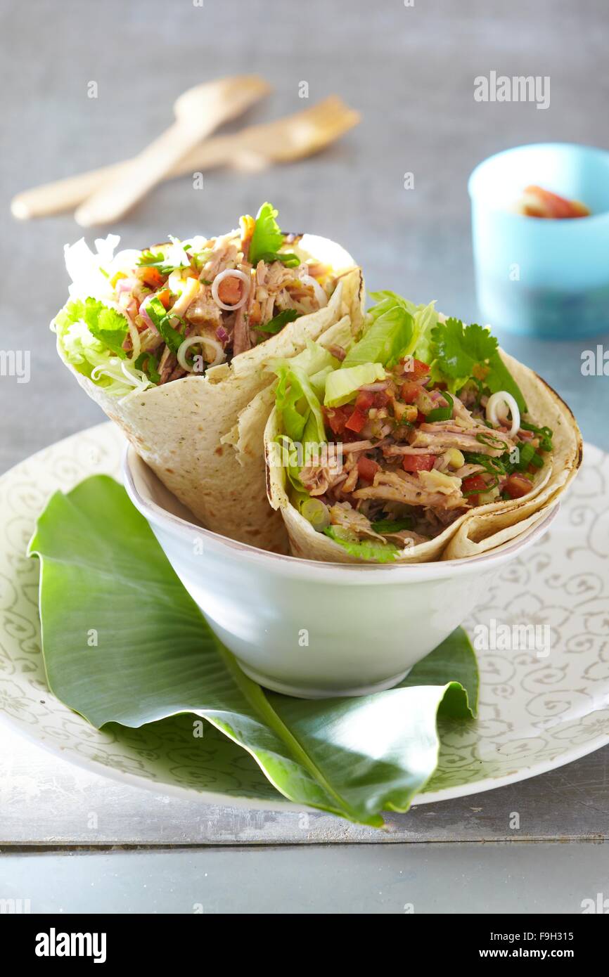 Tacos with Pork and Roja Salsa Stock Photo - Alamy