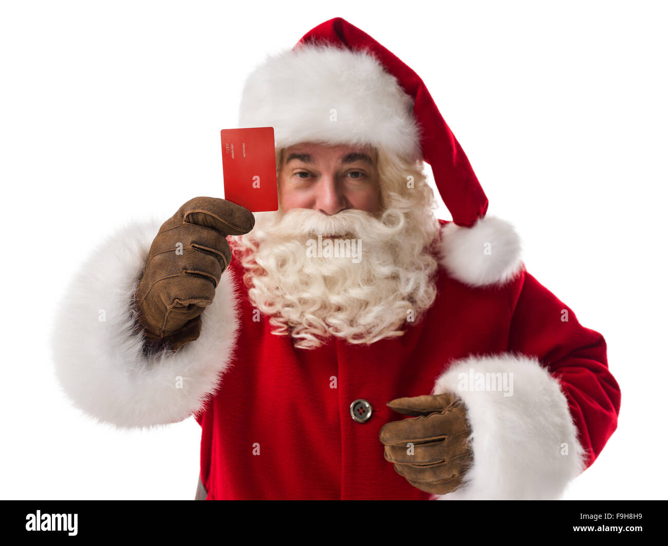 Santa Claus holding credit card Closeup Portrait. Isolated on White ...