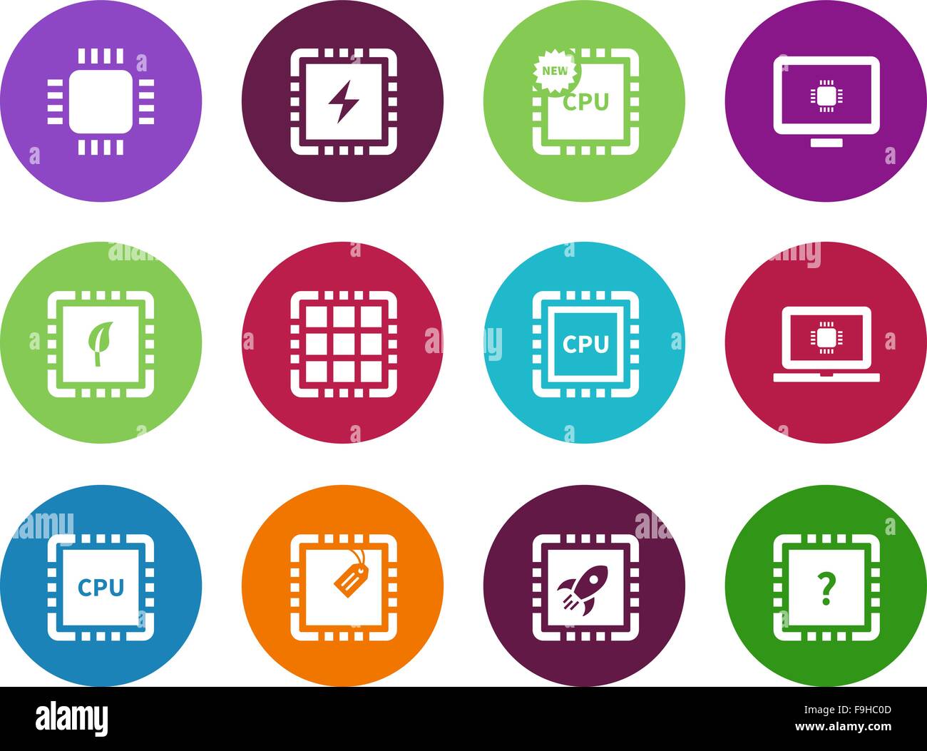 CPU, Central Processor Unit circle icons on white background Stock ...