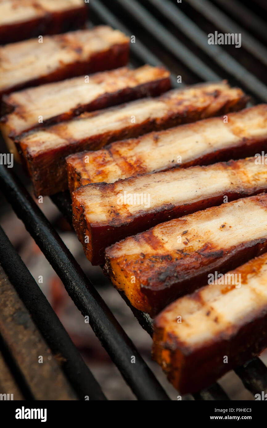 hand-cut bacon grills on a BBQ, BBQ Bootcamp, Alisal Guest Ranch ...