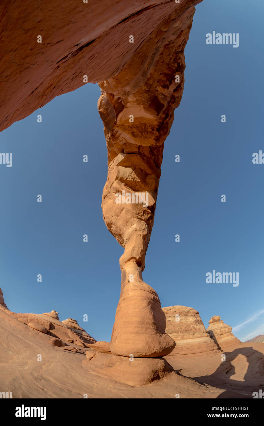 A fisheye lens captures a unique perspective how fragile Delicate Arch ...