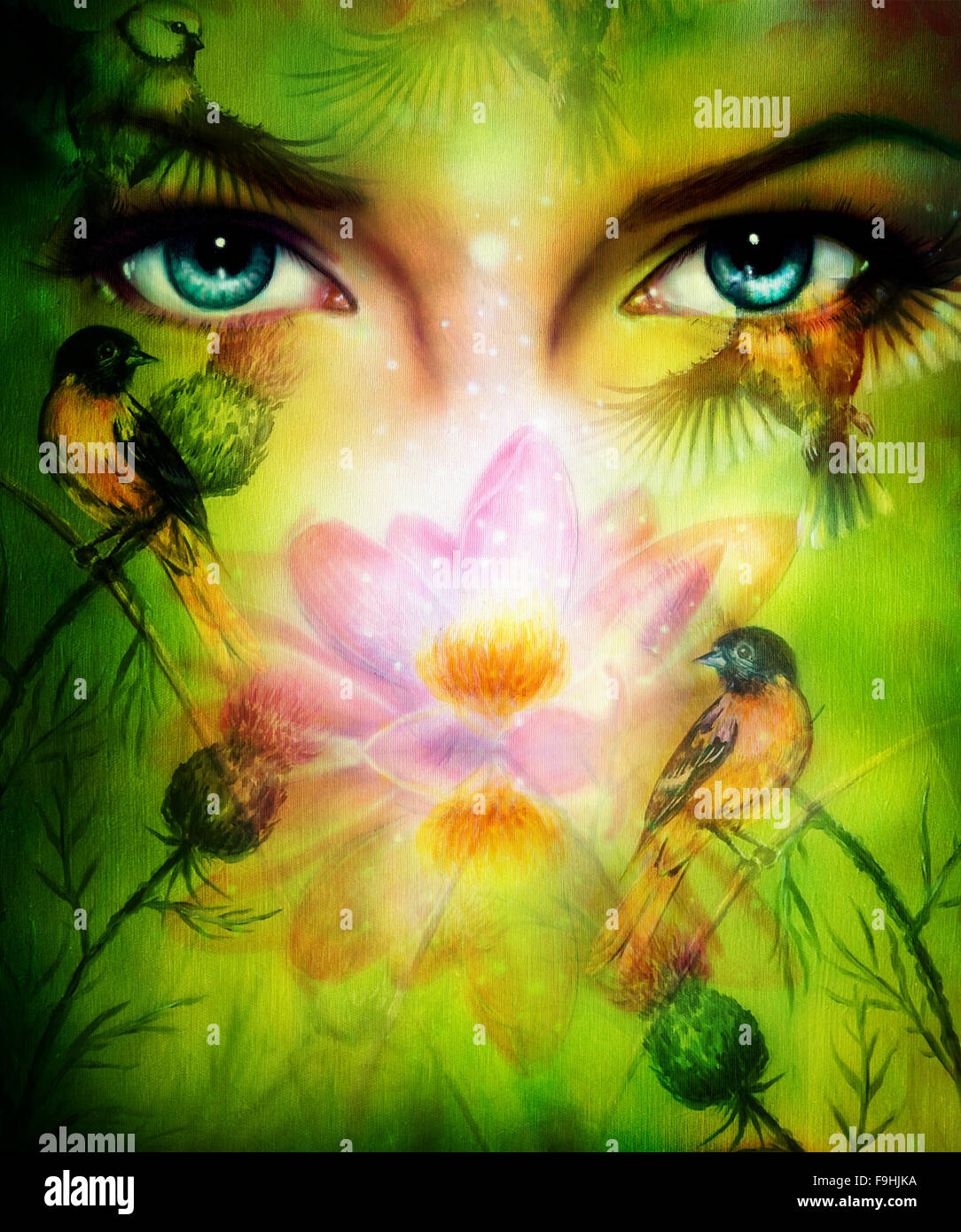 beautiful illustration, blue goodness women eyes beaming up enchanting ...