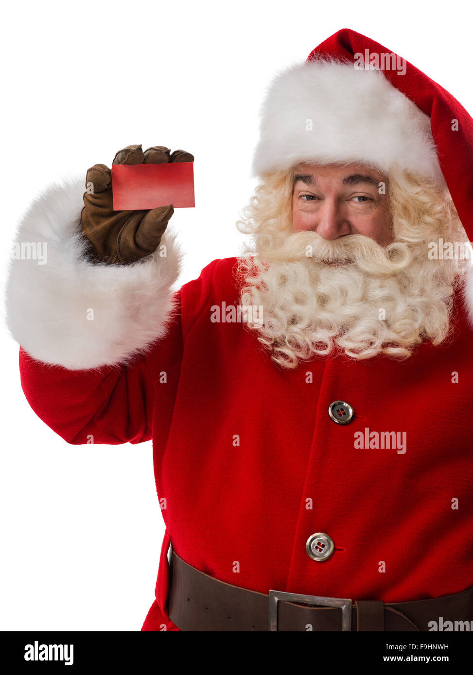 Santa Claus holding business card Closeup Portrait. Isolated on White ...