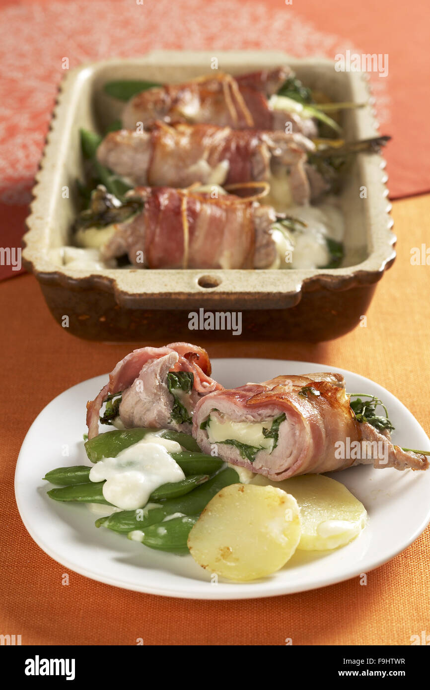 Pork Rolls with Cheese and Rocket Stock Photo - Alamy