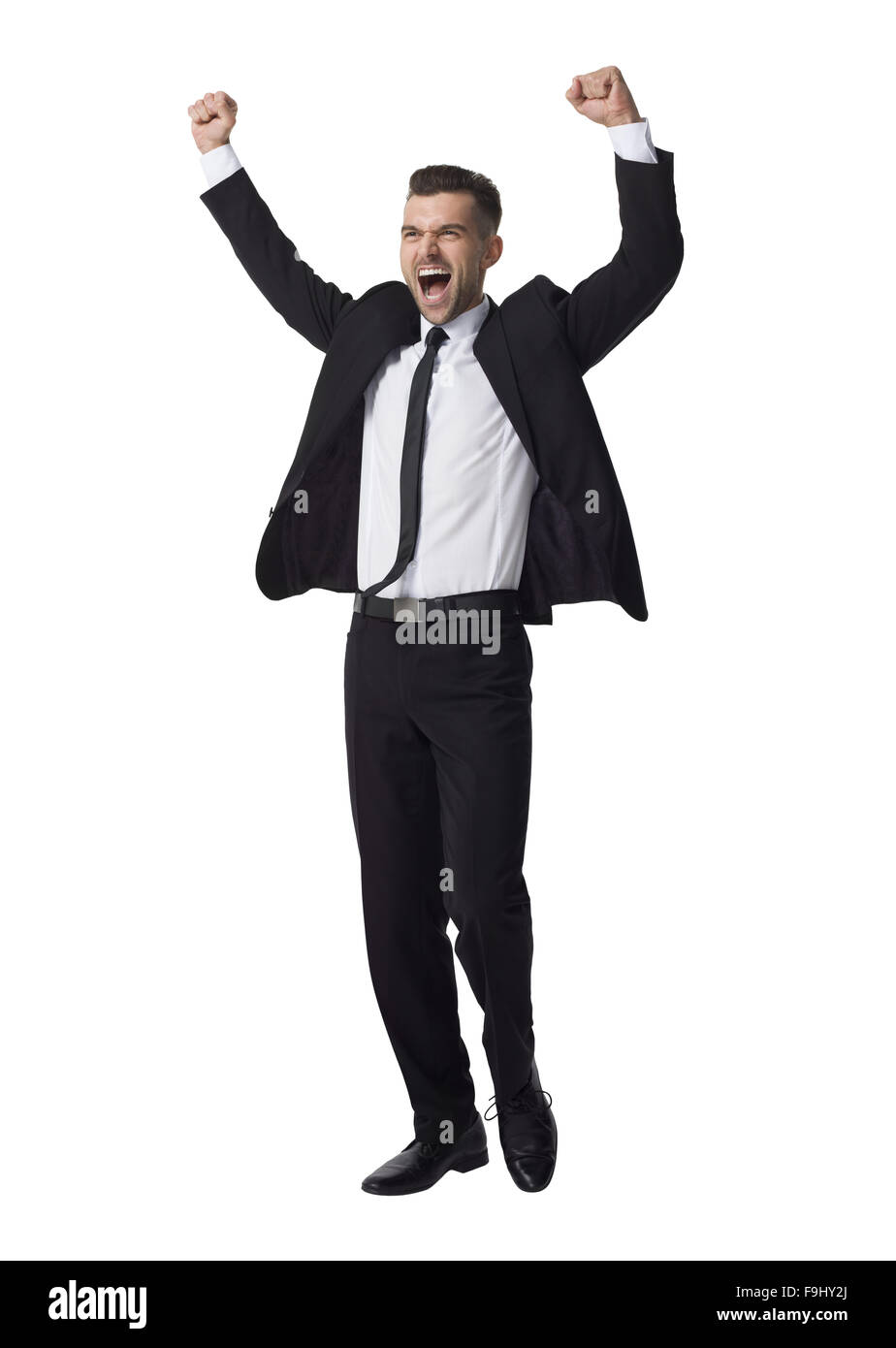 Businessman celebrating success Full Length Portrait isolated on White ...