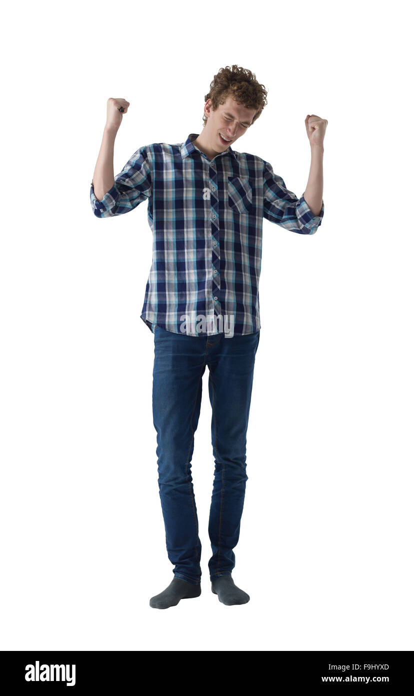 Student celebrating success Full Length Portrait isolated on White ...