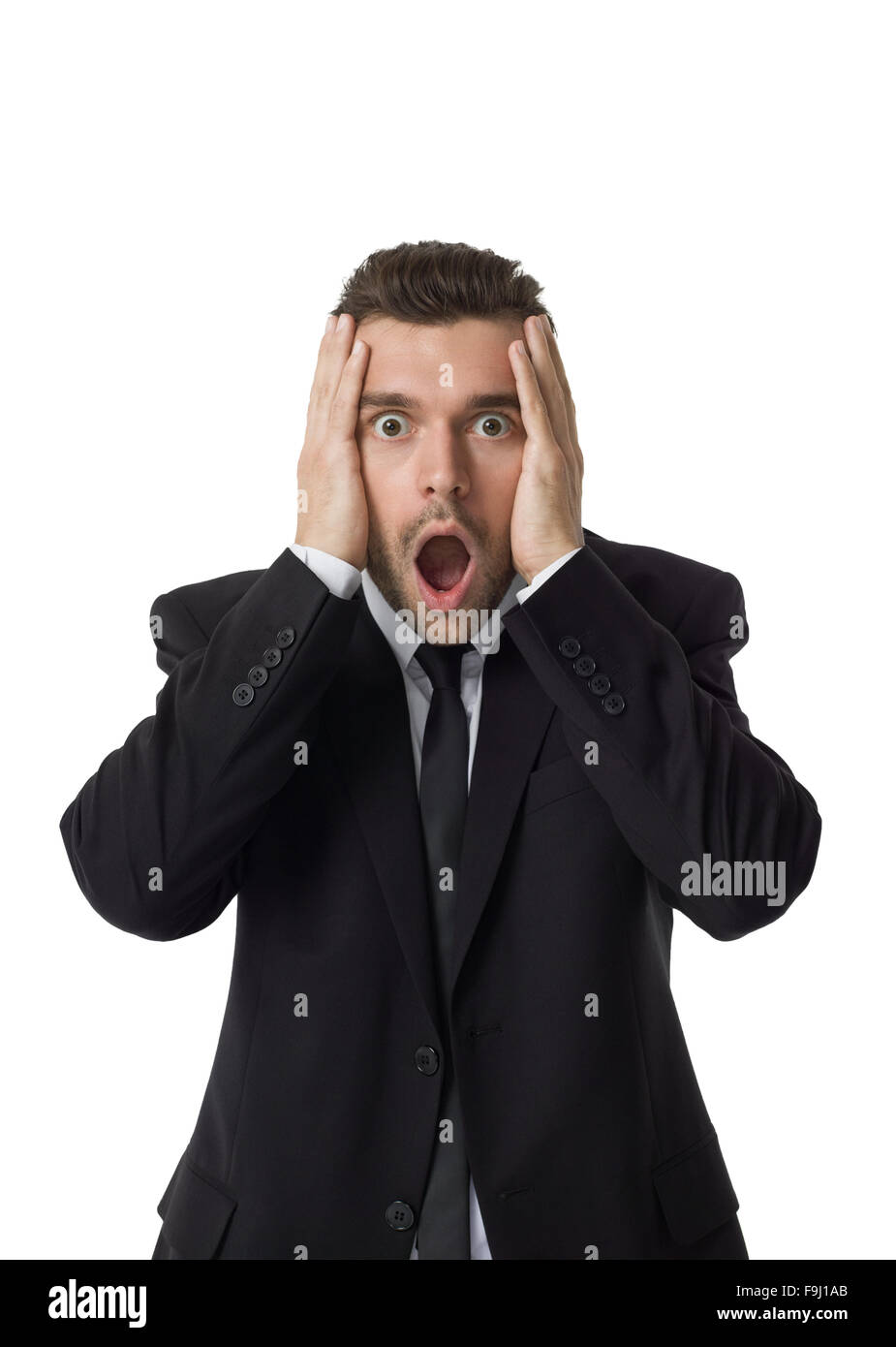 Businessman surprised Closeup Portrait isolated on White Background ...
