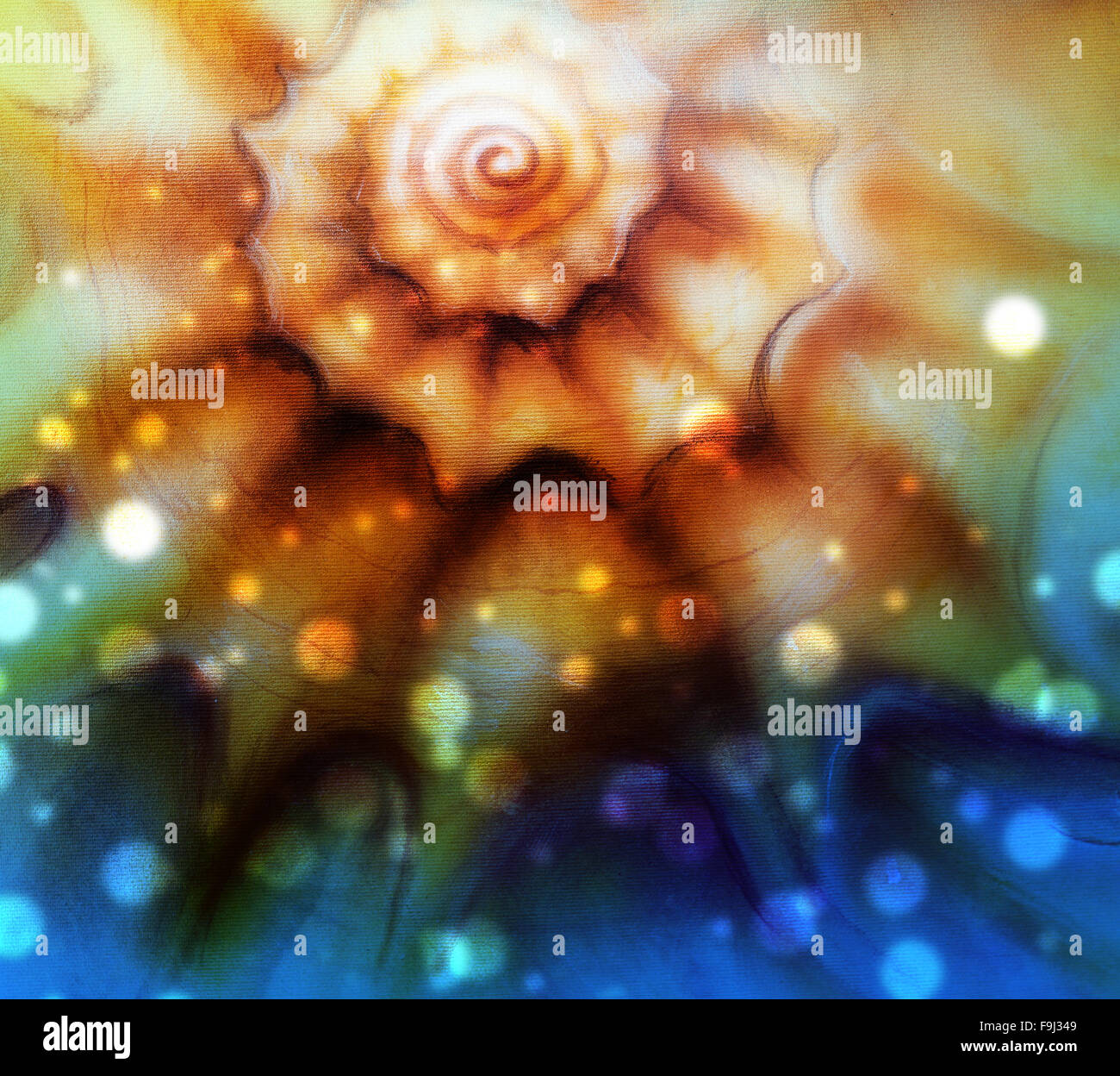 Abstract painting sea shell, mixed media art background with circle ...