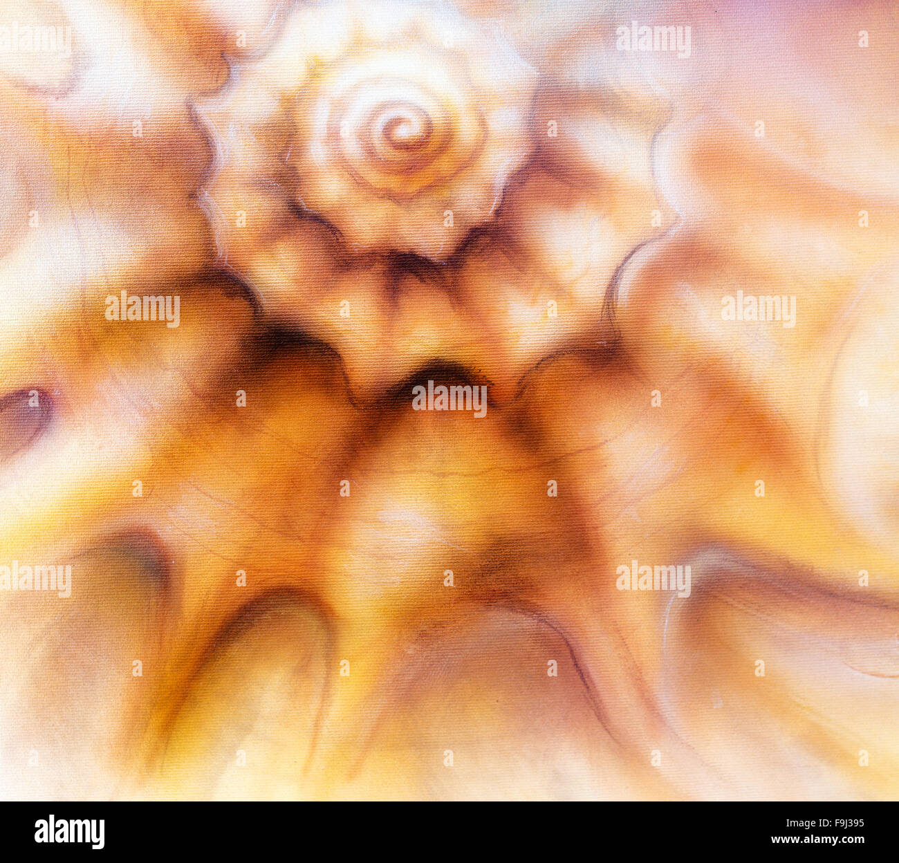 Abstract painting sea shell, mixed media art background with circle ...