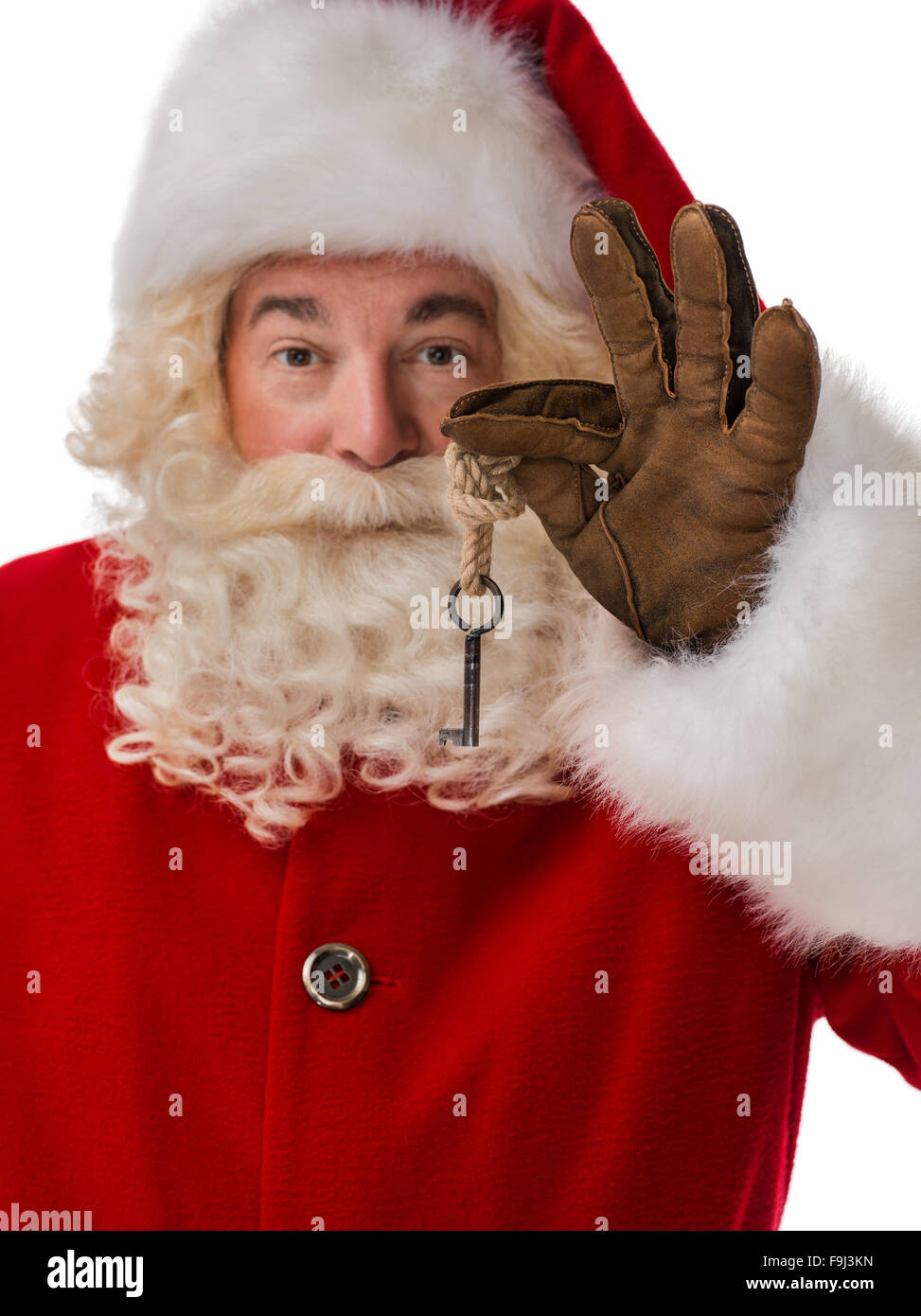 Santa Claus holding keys Closeup Portrait isolated on White Background ...