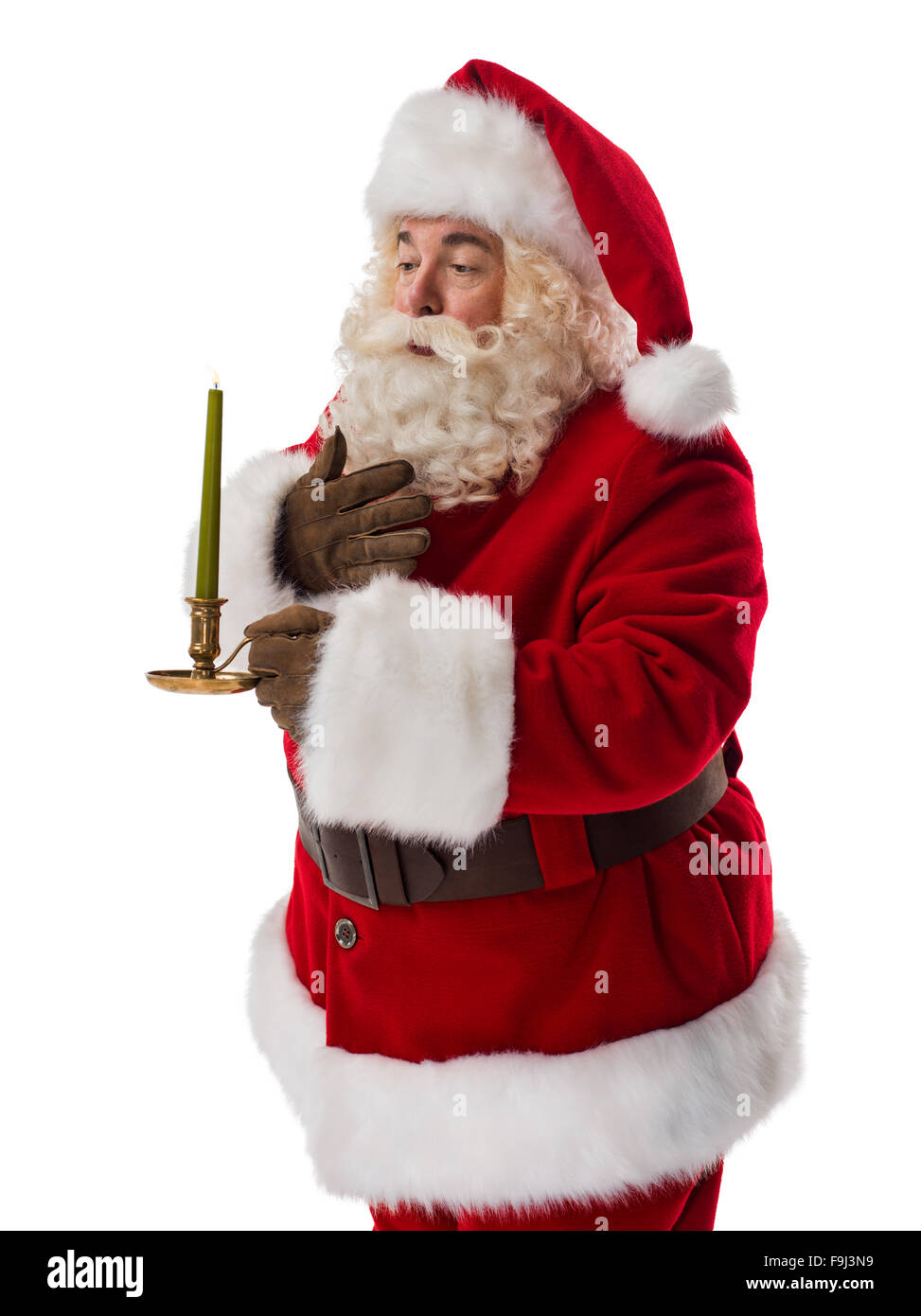 Santa Claus holding candle Closeup Portrait isolated on White ...